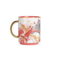 China Chinese decal ceramic mugs 11oz coffee mug Style Vintage Decal Tall Ceramic Mugs with handle for gift for sale