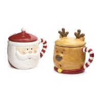 China 3D Creative Christmas Coffee Mug Deer Shaped Ceramic With Lid And Hand Painted for sale