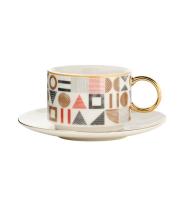 China Ceramic Sauce Dish Tea Cup Pottery Ceramic Stacking Coffee Cups And Saucers With Gold Handle for sale