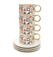 China Ceramic Sauce Dish Tea Cup Pottery Ceramic Stacking Coffee Cups And Saucers With Gold Handle for sale