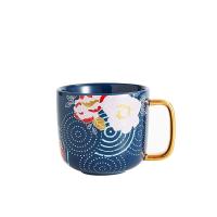 China Ready To Ship In Stock Red Blue Pink Mug Gold Handle Asian Chinese Style Decal Ceramic Mugs With Handpaint Handle For Lover Gift for sale