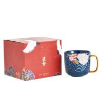 China Ready To Ship In Stock Red Blue Pink Mug Gold Handle Asian Chinese Style Decal Ceramic Mugs With Handpaint Handle For Lover Gift for sale