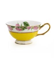 China Pink Floral Design Porcelain Cups Decal Luxury Coffee Tea Cup And Saucer With Colorful Rim for sale