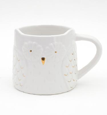 China Custom Design White 16oz 3d Hand Paint Earthenware Owl Mug Ceramic Coffee for sale