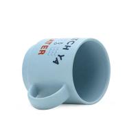 China Eco friendly 12oz stoneware bulk ceramic travel mug blue red with custom decal pattern for gift for sale