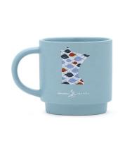China Eco friendly 12oz stoneware bulk ceramic travel mug blue red with custom decal pattern for gift for sale