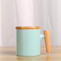 China Hot sale wood handles tea cups cups high quality custom gift ceramic coffee cups wood handle coffee mug porcelain mug 30 for sale