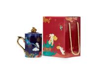 China Ready To Ship In Stock Custom 3d Ceramic Mug 3d Blue Mug With Gold Handle Home Tea Holiday Gift for sale