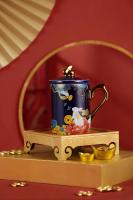 China Ready To Ship In Stock Custom 3d Ceramic Mug 3d Blue Mug With Gold Handle Home Tea Holiday Gift for sale