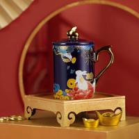 China Ready To Ship In Stock Custom 3d Ceramic Mug 3d Blue Mug With Gold Handle Home Tea Holiday Gift for sale