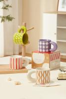 China Large Handmade Ceramic Mugs Print Colorful Polka Dots Creative Design Ceramic Mug With Lid DW-01A567 for sale