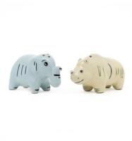 China Blue 3d Animal Shaped Pottery Stoneware Salt And Pepper Shaker With Decal On Glaze for sale