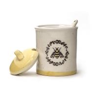 China Pottery Creamer And Sugar Set 3D Bees Silk Printed Sugar With Ceramic Lid Everyday for sale