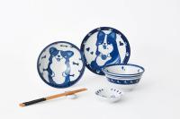 China Best Blue Ceramic Stoneware Dinnerware Sets Gift Cat Plate Bowl Set Exquisite Gift for sale