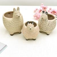 China Unique Alpaca Lama Flower Succulent Pot in Pottery Clay Ceramic Wholesale Hot Sale Lovely Instagram 3D Flower/succulent Pots for sale