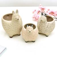 China Unique Alpaca Lama Flower Succulent Pot in Pottery Clay Ceramic Wholesale Hot Sale Lovely Instagram 3D Flower/succulent Pots for sale