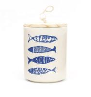 China Geometric Ocean Blue Ceramic Canister Sets Tea Coffee Sugar Storage Jar For Kitchen With Lid And Silicon Ri for sale