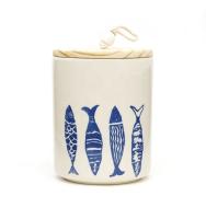 China Geometric Ocean Blue Ceramic Canister Sets Tea Coffee Sugar Storage Jar For Kitchen With Lid And Silicon Ri for sale