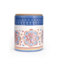 China Middle Eastern Flower Decal Storage Jars Food Ceramic Canister Set With Bamboo Lid And Silicone Ring for sale