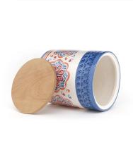 China Middle Eastern Flower Decal Storage Jars Food Ceramic Canister Set With Bamboo Lid And Silicone Ring for sale