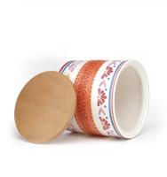 China Middle Eastern Flower Decal Storage Jars Food Ceramic Canister Set With Bamboo Lid And Silicone Ring for sale