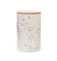China Ceramic Airtight Coffee Canister Jar Handpanting Reactive Glaze Ocean Style Bulk Ceramic Jar With Bamboo Lid for sale