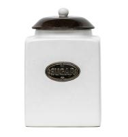China Ceramic Airtight Storage Jars Tea Sugar Coffee Food Storage Canister Set With Black Cover for sale