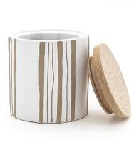 China Kitchen Ceramic Coffee Storage Jars Tea Sugar Food Storage Ceramic Canister With Wood Cover for sale