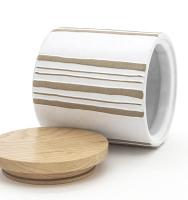 China Kitchen Ceramic Coffee Storage Jars Tea Sugar Food Storage Ceramic Canister With Wood Cover for sale