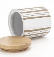 China Kitchen Ceramic Coffee Storage Jars Tea Sugar Food Storage Ceramic Canister With Wood Cover for sale