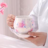 China Peach Pearl Shape Large Capacity Ceramic Mug With Lid Girls Textured Mug Birthday Gift Coffee Mug for sale
