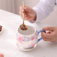 China Peach Pearl Shape Large Capacity Ceramic Mug With Lid Girls Textured Mug Birthday Gift Coffee Mug for sale