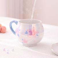 China Peach Pearl Shape Large Capacity Ceramic Mug With Lid Girls Textured Mug Birthday Gift Coffee Mug for sale