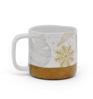 China Christmas Mug Ceramic Tea Coffee Mug Electroplated Decal Porcelain Golden White for sale