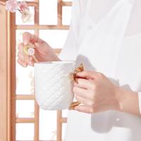 China Coffee Mug With Gold Handle Rough Clay Coffee Mug White Ceramic Mug Tazas for sale