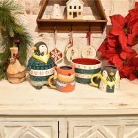 China 3D Creative Christmas Coffee Mug Deer Shaped Ceramic With Lid And Hand Painted for sale