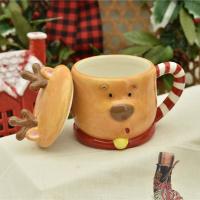 China 3D Creative Christmas Coffee Mug Deer Shaped Ceramic With Lid And Hand Painted for sale