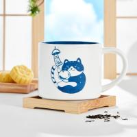 China Ready To Ship In Stock Customized ceramic mug Blue and white cat cup for sale