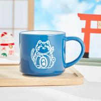 China Ready To Ship In Stock Customized ceramic mug Blue and white cat cup for sale