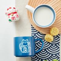 China Ready To Ship In Stock Customized ceramic mug Blue and white cat cup for sale