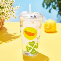 China Custom Logo Color Pattern Etched Glassware With Straw For Corporate Branding for sale