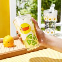 China Custom Logo Color Pattern Etched Glassware With Straw For Corporate Branding for sale