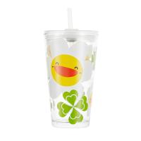 China Custom Logo Color Pattern Etched Glassware With Straw For Corporate Branding for sale