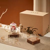 China Ready To Ship In Stock Customized Glassware Teapot Set With Ceramic Inner Container One Teapot And Four Cups for sale