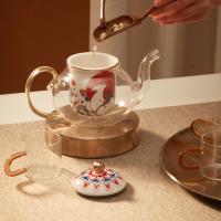 China Ready To Ship In Stock Customized Glassware Teapot Set With Ceramic Inner Container One Teapot And Four Cups for sale