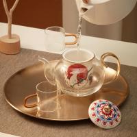 China Ready To Ship In Stock Customized Glassware Teapot Set With Ceramic Inner Container One Teapot And Four Cups for sale