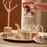 China Ready To Ship In Stock Customized Glassware Teapot Set With Ceramic Inner Container One Teapot And Four Cups for sale