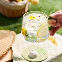 China 300ML Beverage Glass Cup With Lid And Logo Printing Customer'S Logo For Water Drinking Decoration for sale