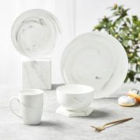 China Modern White Porcelain Dinnerware Set Marble Pattern Plate Bowl Mug for sale