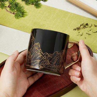 China Exquisite Hand Painted Gold Handle Mug for sale